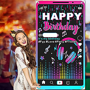 Happy Birthday Party Decorations Backdrop music decorations for party Background Social Media Photography Background Polyester Banner for Girls Birthday Party Supplies, 71 x 39 Inch
