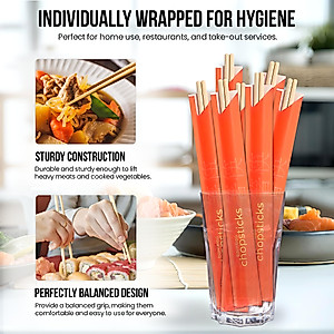 OCS Parts 9-Inch Bamboo Chopsticks | 100 Pairs | Individually Wrapped Natural Bamboo Chopsticks for Home and Commercial Use