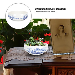 Hemoton Large Round Succulent Planter Pot Blue and White Porcelain Plant Pot Ceramic Flowerpot Hydroponic Plant Container Glazed Ceramic Bonsai Pots Narcissus Water Lily Bowl, A