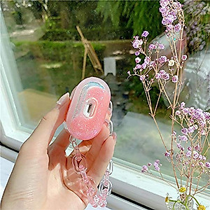 SGVAHY Cute AirPod Case for Apple AirPods 1&2 Kawaii Clear Liquid Sequins AirPod Case Cover Silicone Protective AirPod Case 1st 2nd Generation Wireless Charging Box with Color Chain (Bunny Peach)