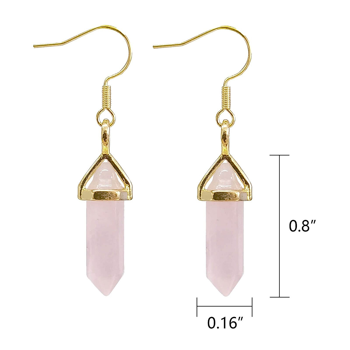 Ladywowu Rose Quartz Earrings for Women, Natural Healing Crystal Earrings Gold, Cute Hexagonal Points Pink Reiki Gemstones Dangle Drop Earrings