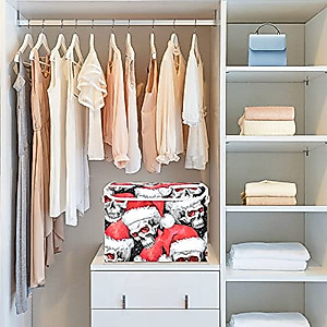 innewgogo Skulls in Santa Hat Storage Bins with Lids for Organizing Closet Organizers with Handles Oxford Cloth Storage Cube Box for Toys