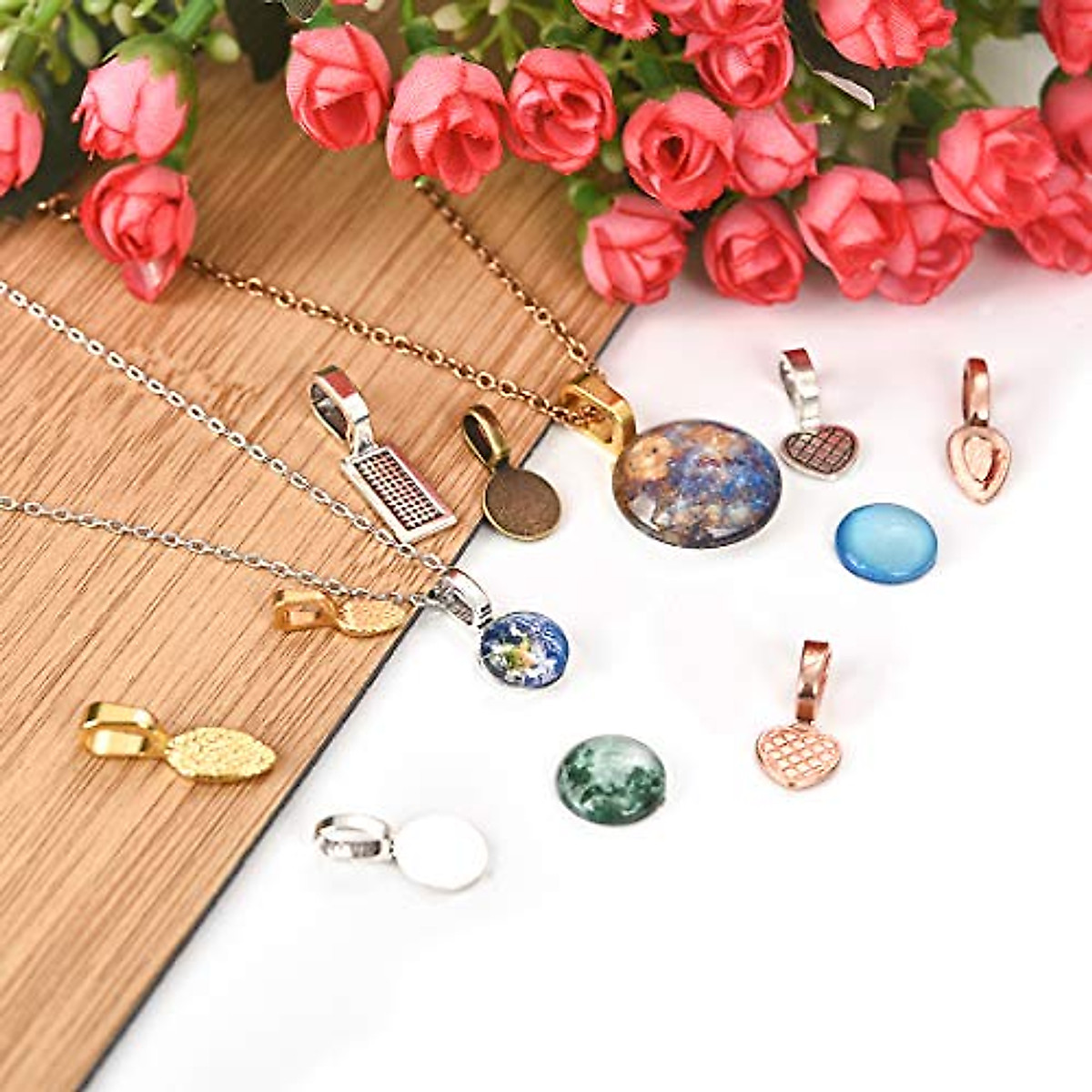 OBSEDE 120Pcs Glue on Bails for Pendants Jewelry Making Necklace Earring Bail Scrabble Making Supplies Glass Cabochon Tiles Pendant