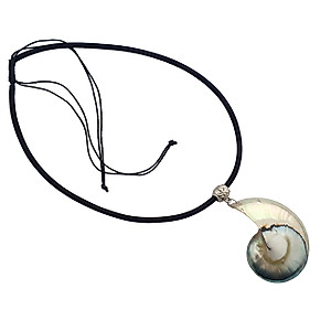 Swimmi Rare Natural Open Nautilus Shell Necklace, Hand Polished Pearly Nautilus Necklace for Women, Adjustable Cord Nautilus Mother of Pearl Necklace, Ursula Necklace Jewelry AA419-CR