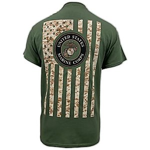 Armed Forces Gear Men's US Marines Camo Flag T-Shirt - Official Licensed United States Marine Corps Shirts for Men (OD Green, Large)