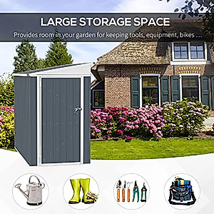 Outsunny 4' x 8' Steel Garden Storage Shed Lean to Shed Outdoor Metal Tool House with Lockable Door and 2 Air Vents for Backyard, Patio, Lawn