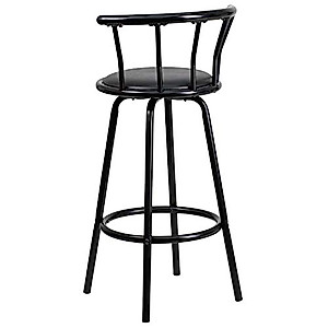 Flash Furniture Charla Crown Back Black Metal Barstool with Black Vinyl Swivel Seat
