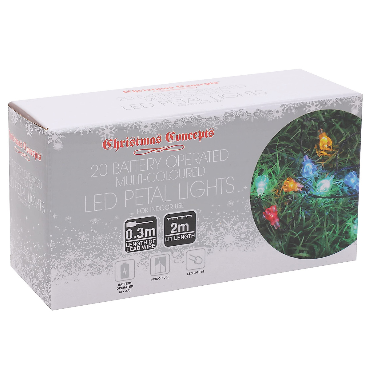 Christmas Concepts® 20 2m/6.6ft LED Retro Multi Coloured Petal String Lights – Battery Operated Static Christmas Fairy Lights with 30cm Lead Wire