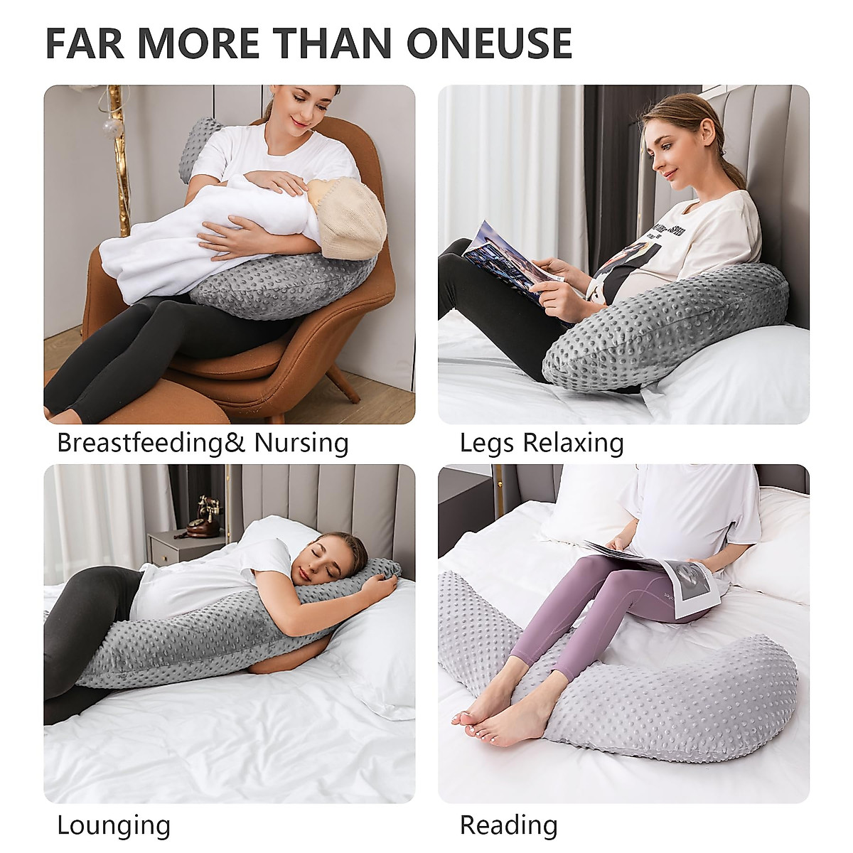 Lightweight Pregnancy Pillow Soft Maternity Full Body Pillow, Long J-Shaped Pillow for Sleeping on The Side, Breathable Bean-Shaped Cover