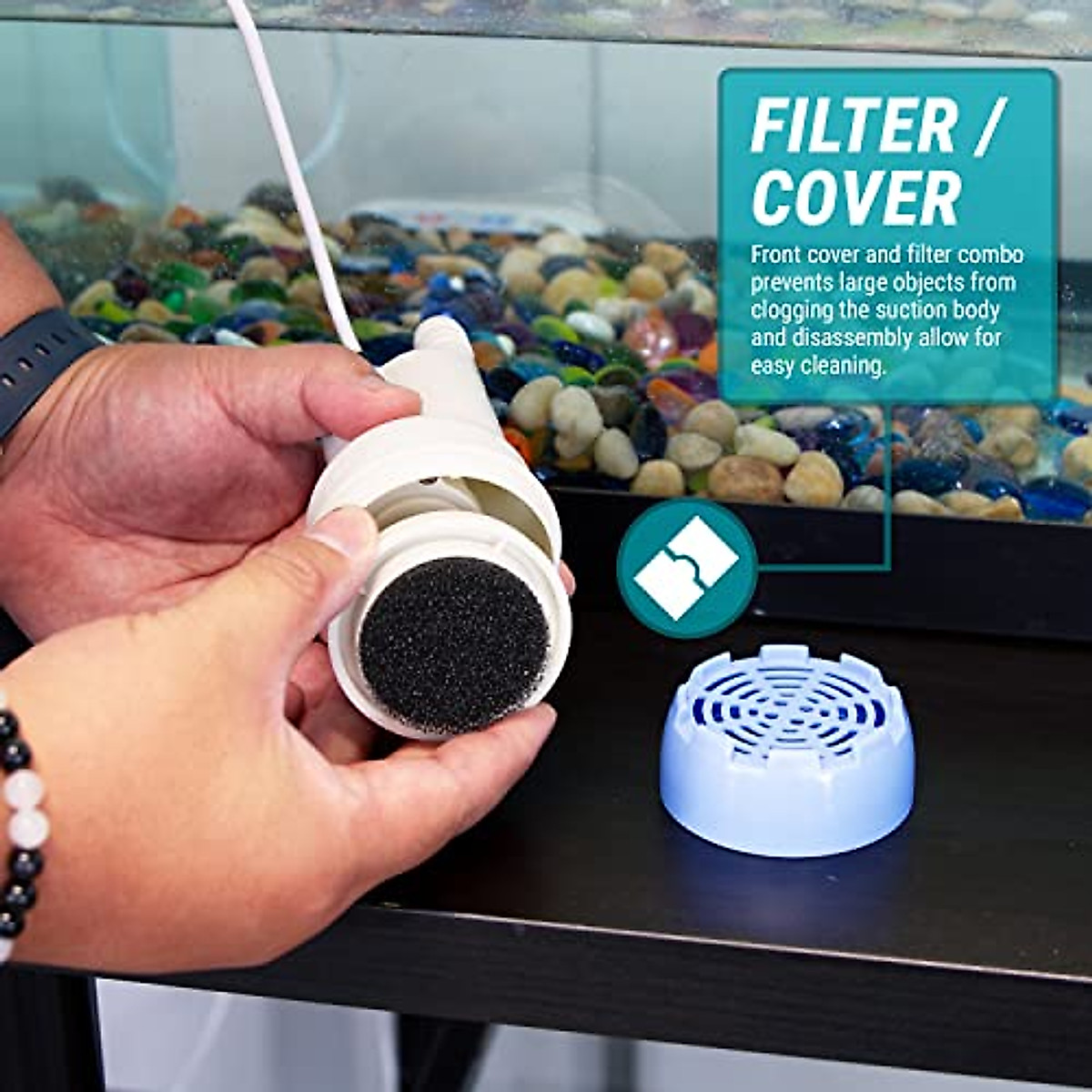 TERA PUMP Automatic Electric Water Replacement Pump, Submersible Water Pump for Gravel Cleaner, Fish Tank Water Changer Sand Washer with Filter & 50 ft Hose (Up to 8 Liters per Min)