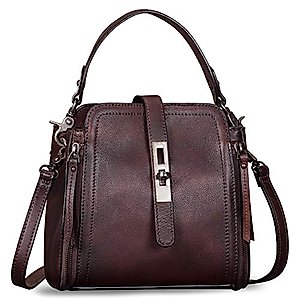 Genuine Leather Crossbody Bag for Women Vintage Handmade Satchel Purse Handbag with Removable Top-Handle Strap (Coffee)