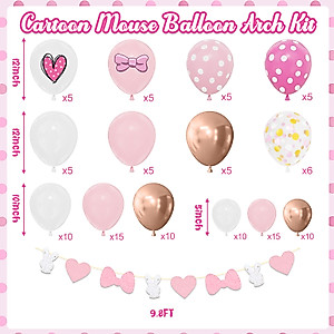 Pink Mouse Balloon Arch Kit for Cartoon Mouse Birthday Party Decorations for 1st 2nd 3rd Girls Kids, Pink Gold Rose Red Bow Heart Foil Balloons Banner for Baby Shower Oh Twodles Party Supplies