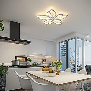 Garwarm Modern Ceiling Light,23.6” Dimmable LED Chandelier Flush Mount Ceiling Lights,Remote Control Acrylic Leaf Ceiling Lamp Fixture for Living Room Dining Room Bedroom 60W