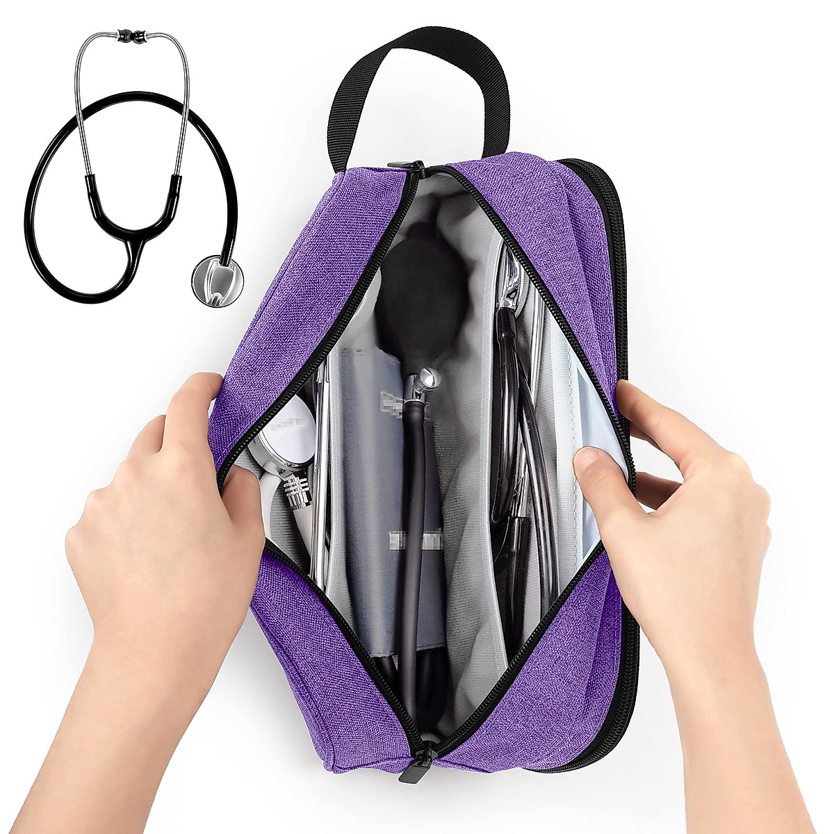 Trunab Stethoscope Carrying Case Hold 2 Stethoscopes or BP Cuffs, Compatible with 3M Littmann/MDF/ADC, Medical Case with Extra Pocket for Nurse Accessories, Essentials for Nurses, Doctors, Purple