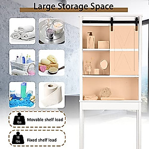 Xilingol Bathroom Storage Over The Toilet, Bathroom Cabinet Organizer with Adjustable Shelves and Sliding Doors, Wood Bathroom Space Saver, Wooden Frame, White