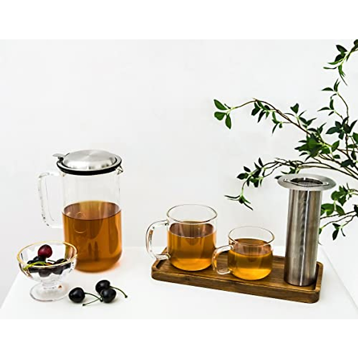 Aquach Glass Teapot Pitcher with Removable Infuser for Loose and Blooming Tea 51oz/1500ml, Dishwasher&Stovetop Safe Tea Maker Kettle Set with Stainless Steel Lid