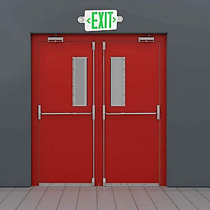 Green LED Exit Sign with Emergency Lights, Two LED Adjustable Head Emergency Exit Lights with Battery Backup, Dual LED Lamp ABS Fire Resistance UL-Listed 120-277V