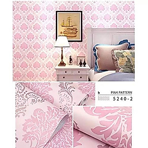 HOYOYO Self-Adhesive Shelf Liners Paper, Removable Self Adhesive Shelf Liner Dresser Drawer Wall Stickers Home Decoration, Pink Damask 17.8 x 118 Inches