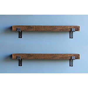Urban Legacy Reclaimed Wood Shelves | Floating Or with Brackets | Amish Handcrafted in Lancaster County, PA | Set of Two - Genuine, Salvaged (Bracketed Natural, 40" x 7" x 2.5")