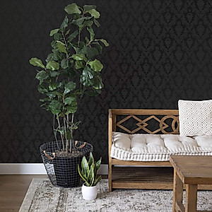 Tempaper Black Damsel Removable Peel and Stick Floral Wallpaper, 20.5 in X 16.5 ft, Made in the USA
