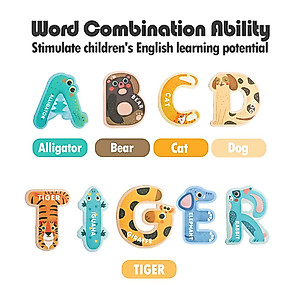 JOCHA ABC Letter Cute Animals Fridge Jumbo Large Alphabet Magnets Preschool Learning Spelling Stick Refrigerator Magnetic Uppercase Colorful Game Toys Set for Kids Toddlers 3 4 5 Years Old