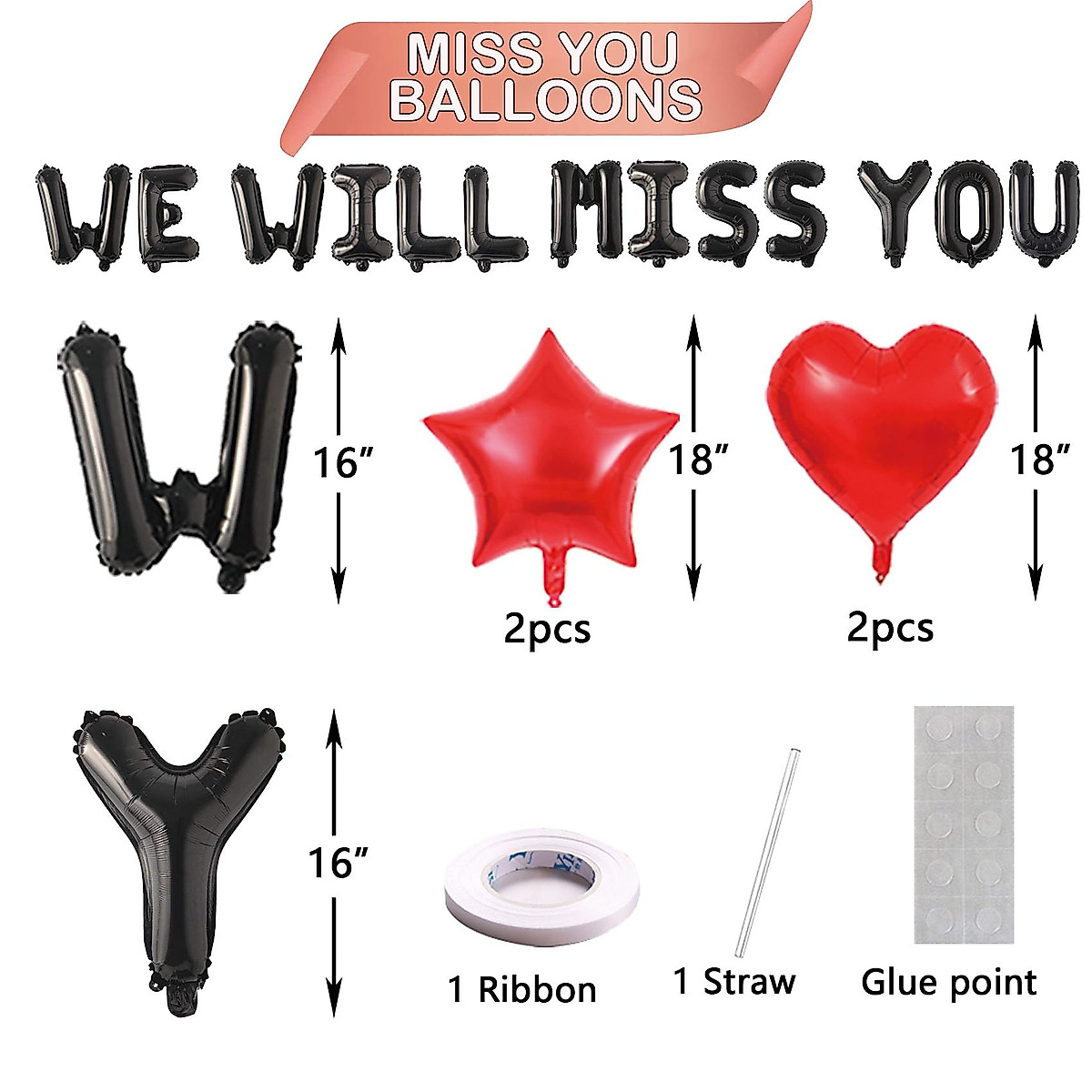 Stcomart We Will Miss You Balloons Banner Decorations Kit,Retirement Farewell Party Decorations, Black