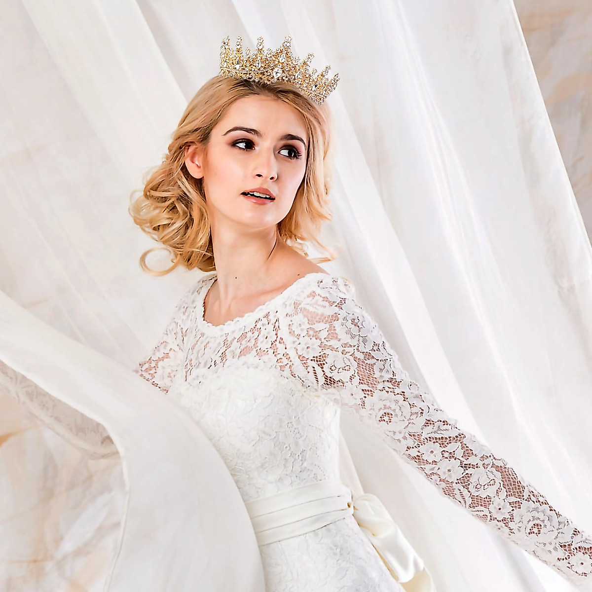 Gold Crown for Women Crystal Princess Tiaras Rhinestone Queen Crowns Wedding Bridal Hair Accessories Birthday Prom Pageant Party Coming of Age Ceremony Photo Props(Gold2)