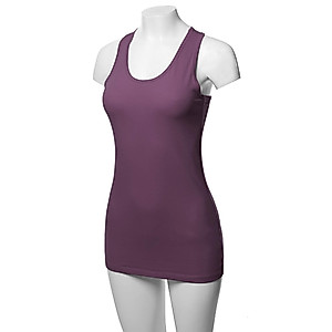 A2Y Basic Solid Soft Cotton Scoop Neck Racer-Back Tank Top Egg Plant L