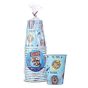 Glad for Kids Paw Patrol Paper Cups Disposable Paper Cups with Paw Patrol Design for Kids Heavy Duty Disposable Paper Cups for Everyday Use and All Occasions 9 Ounces, Blue, 20 Count