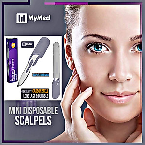 MyMed Disposable Mini #10 Scalpel Dermablade | Mini Box Cutter #10 Sharp Carbon-Steel #10 Scalpel Blades | Pack of 25 for Dermaplaning, Podiatry, Opening Boxes and Mail, Crafts & More