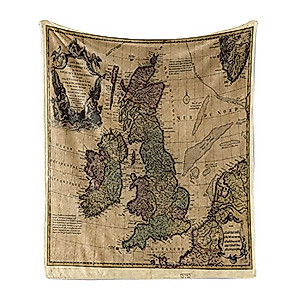 Lunarable Wanderlust Throw Blanket, British Islands Scotland England European History Britain Grungy Art, Flannel Fleece Accent Piece Soft Couch Cover for Adults, 50" x 70", Brown Green
