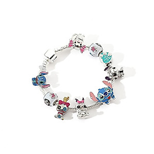 Stitch Makeup Brushes Bracelet Set - Ohana Interstellar Baby Stitch Makeup Brush and 8.26in Pandora Stitch Bracelet Gifts for Girls Women Birthday Christmas