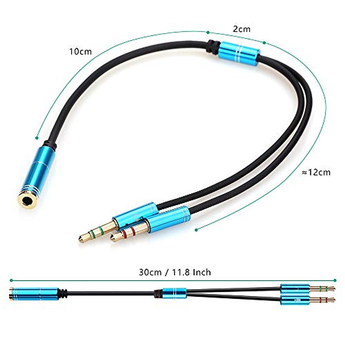 NANYI Headset Splitter Cable for PC 3.5mm Jack Headphones Adapter Convertors for PC 3.5mm Female with Headphone/Microphone Transform to 2 Dual 3.5mm Male for Computer Y Splitter Audio, (Bule)