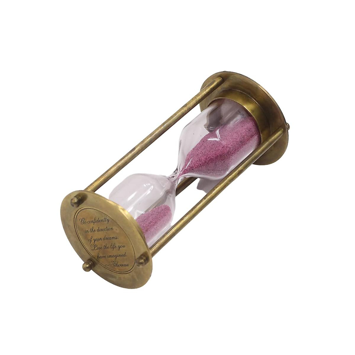 ROORKEE Instruments Nautical Brass Hourglass, Sand Clock, Sand Timer with Thoreau's Go Confidently Poem Carved on Both Sides, Metal Sand Watch with Beautiful Leather Case, Home, Desk, Office Décor.