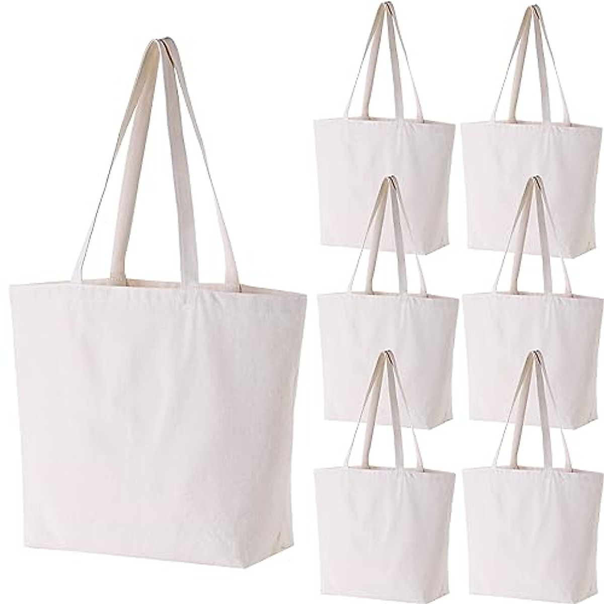 Firecolor Chic Canvas Grocery Bag 6pc Set 18"x15"x5’’ Big Sturdy Tote Bags for Fabric Painting Heavy-duty Reusable Shopping Bag (Item Package Quantity: 6, Large)