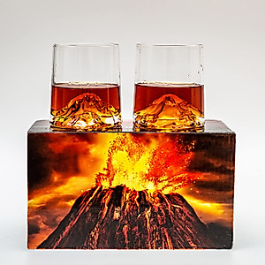 HCYCFY Old Fashioned Whiskey Glasses Set of 2 with Slate Coasters，8.5 oz Mountain Crystal Glass for Drinking Bourbon,Cognac， Scotch, Cocktails, Gift For Men, Dad, Husband, Boyfriend