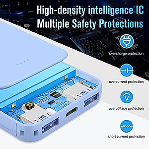 VANYUST Mini Portable Charger Power Bank 5000mAh Capacity External Battery Pack Dual Output Port and USB-C (Input Only) Power Bank for iPhone, Samsung Galaxy, Android Phone, iPad & etc (Blue)