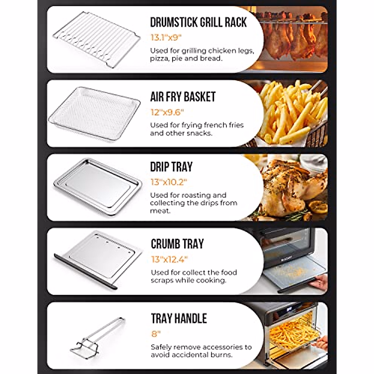 Large Capacity Toaster Oven Countertop, Dishwasher Safe Detachable Panel, 26QT Air Fryer Toaster Oven Combo, Drumstick Grill Accessories, With Ary Fry, Bake, Toast, Bagel, Pizza, Broil, Defrost, BLAZANT T-26