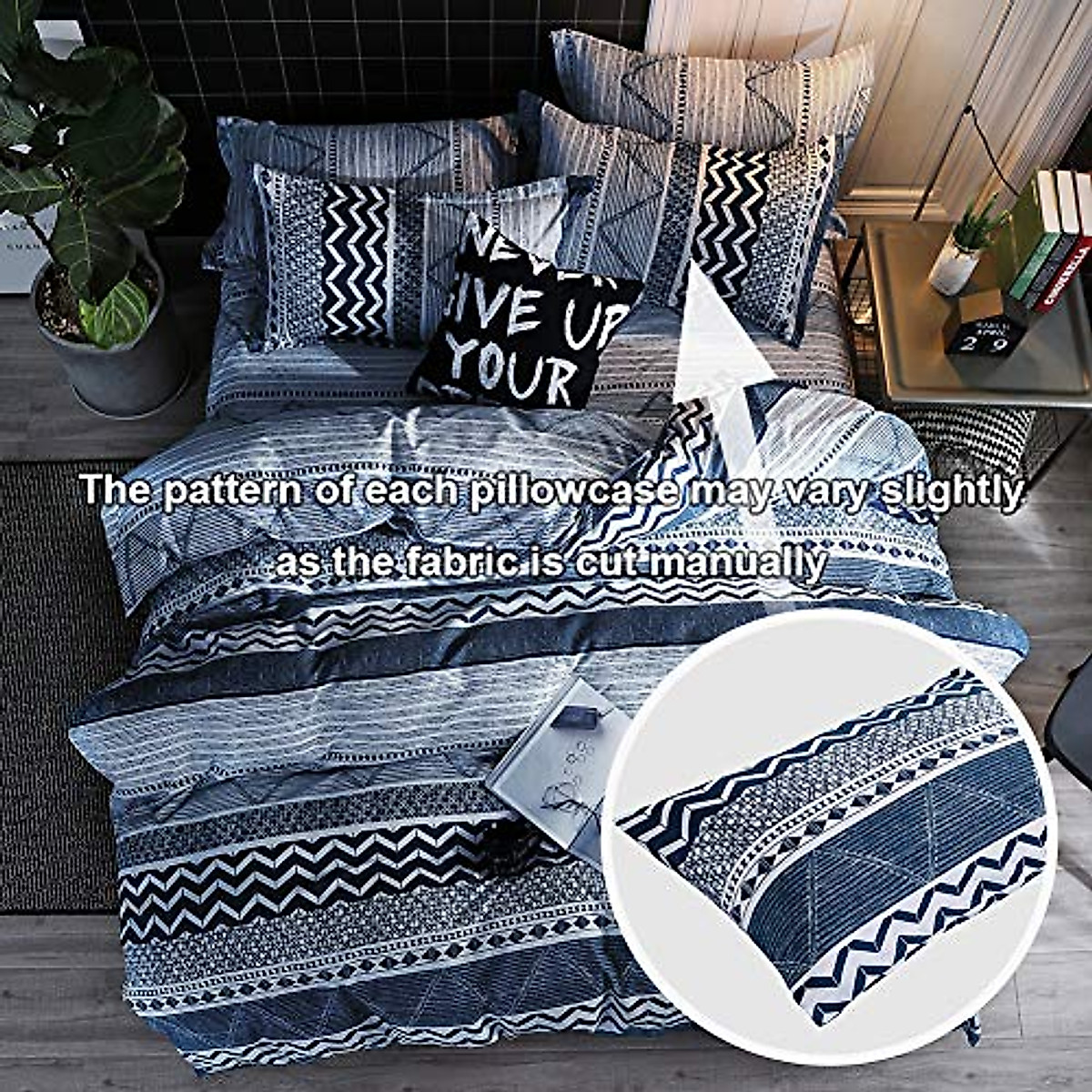 HYPREST Bohemian Duvet Cover Queen Size -Blue and Teal Duvet Cover Soft Lightweight Comforter Cover Set, Oeko-TEX Certificated (No Comforter)