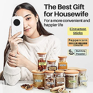 Memoking Label Maker Machine with Tape D30 Small Portable Inkless Handheld USB Label Printer for Clear Label, Document, Kitchen, Compatible with Smartphone and Tablet, with 12x40mm Label, White