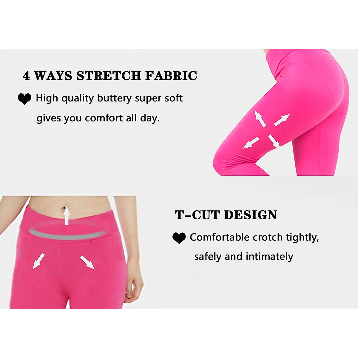 Baihetu Buttery Soft Leggings for Women-Regular and Plus Size Leggings with Inner Pockets -Yoga Pants Pink Large