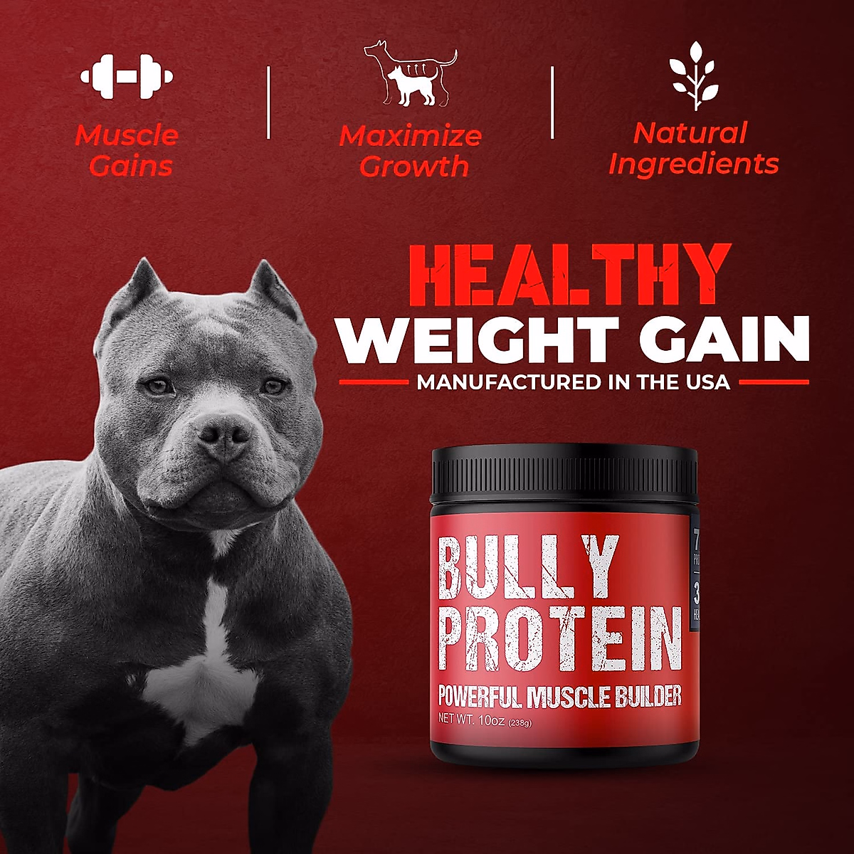 Bulk EM' UP! Real Meat Bully Protein Muscle Bulker | 283mg Pure Protein Powder for Bullys and Dogs | Daily Protein for Your Pitbull, Fast Gains. 30 Day Supply (60 Servings) Bully/Dog Protein
