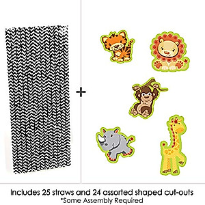 Funfari - Fun Safari Jungle Paper Straw Decor - Baby Shower or Birthday Party Striped Decorative Straws - Set of 24