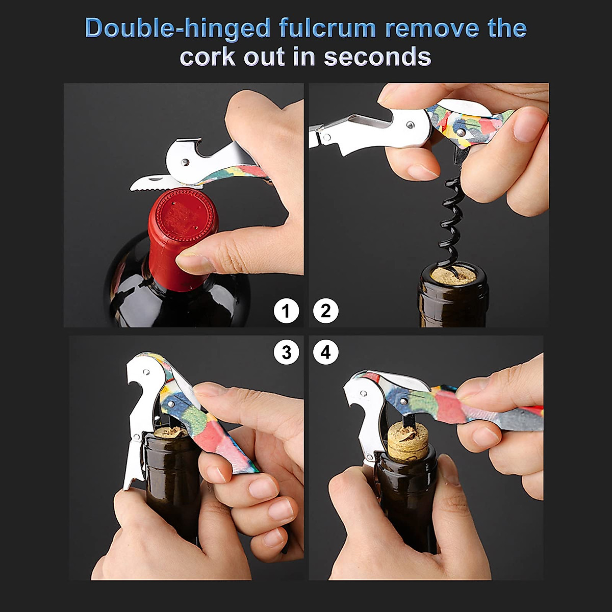 WAFJAMF 2 Packs Professional Waiter Corkscrew Wine Opener with Foil Cutter, Wine Key for Servers, Bartender, Manual Bottle Opener Double Hinged, Perfect for Bars,Restaurants,Party（Colorful dot）
