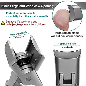 VOGARB Nail Clippers for Thick Nails Extra Wide Jaw Opening Large Long Handle Nail Cutter with File Heavy Duty Fingernail Toenail No Splash for Men Women Adult Seniors (Silver with File)