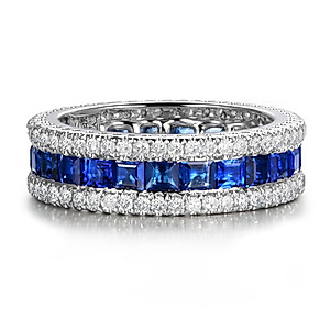 JunXin jewelry 28 sapphire +50 White Cz 7.3MM White Gold Wedding Ring