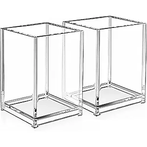 MaxGear Pen Holder 2 Pack Clear Acrylic Pencil Holder for Desk, Pencil Cups Desk Accessories Holder, Makeup Brush Storage Organizer, Desktop Stationery Organizer for Office School Home Supplies