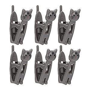 Cat Design Chip Clips, 6pcs Plastic Chip Bag Clip Kitchen Clips Multifunctional Small Clips for Bread Bag, Potato Chip Bag Clothesline Clip(Grey)