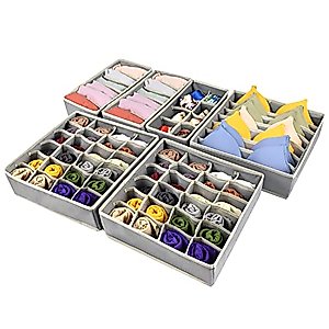 SANTUKEY 6 Pack Drawer Organizers for Clothing, Underwear Drawer Organizer, Dresser Drawer Organizers Fabric Foldable Divider, Closet Organizers and Storage Boxes for Bras, Tie, Belts, Socks