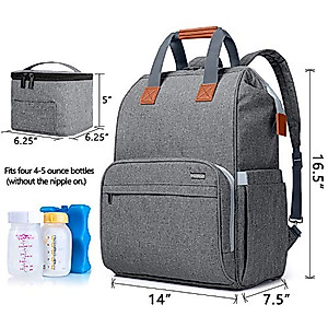 LUXJA Breast Pump Bag with Breastmilk Cooler Bag (Fits Four 5-Ounce Breastmilk Bottles), Breast Pump Backpack with Compartments for Cooler Bag and Laptop (Suitable for Working Mothers), Gray
